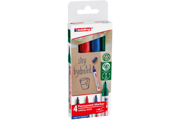 EDDING Permanent Marker 3000 1.5-3mm 3000-4-2 4 Farben assortiert ...